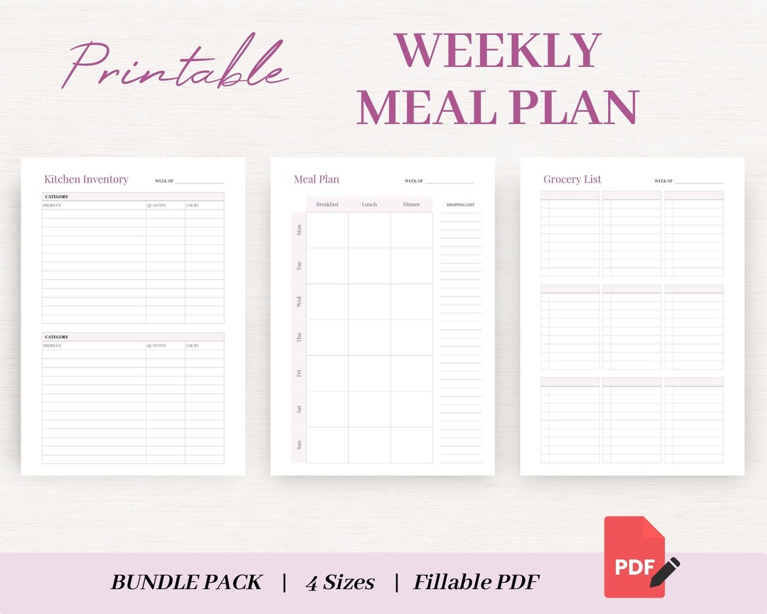 EDITABLE Meal Plan Template Weekly Food Prep Planner Diet Meal Plan ...