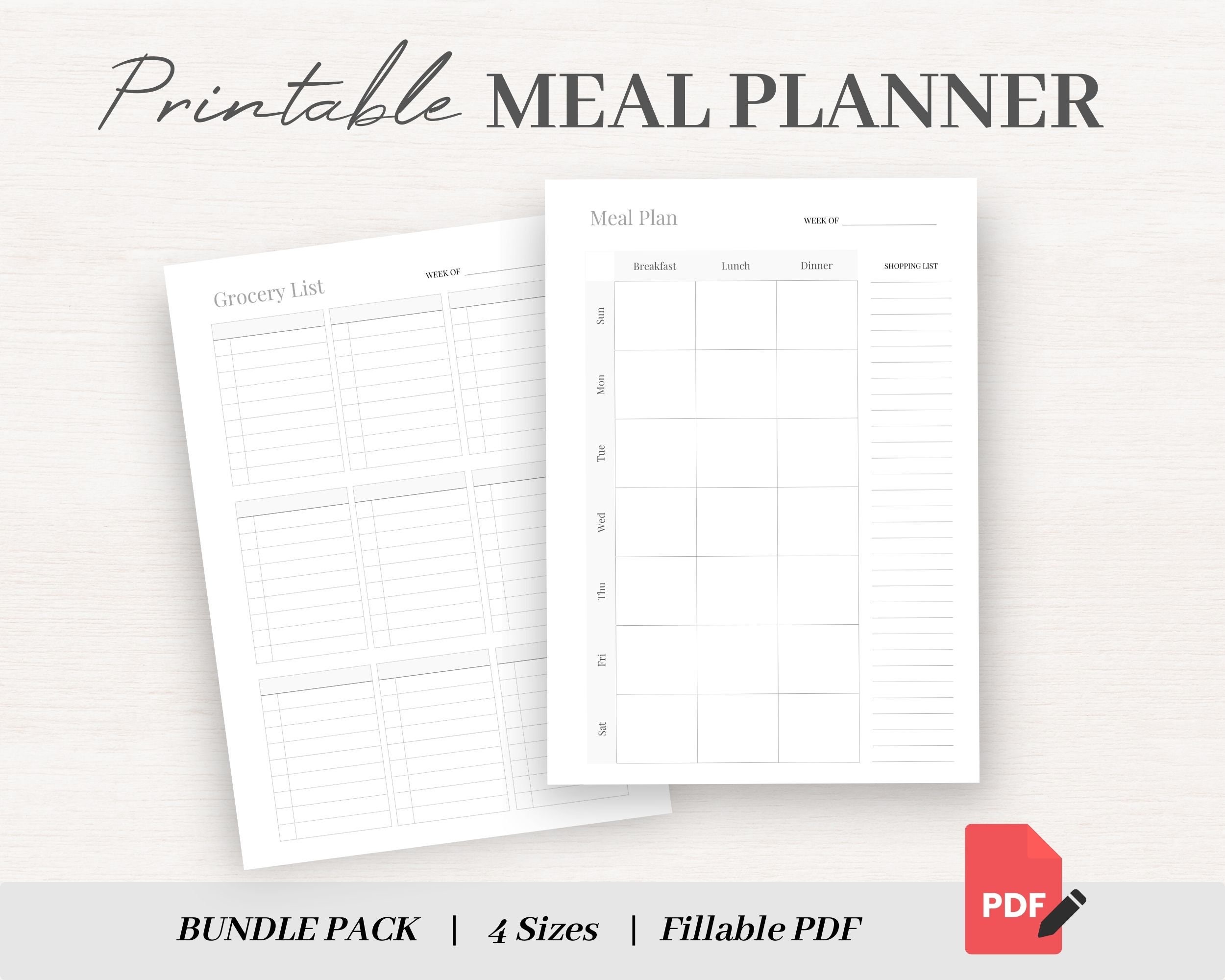 EDITABLE Meal Planner Printable Food Journal Diet Food Plan Template ...