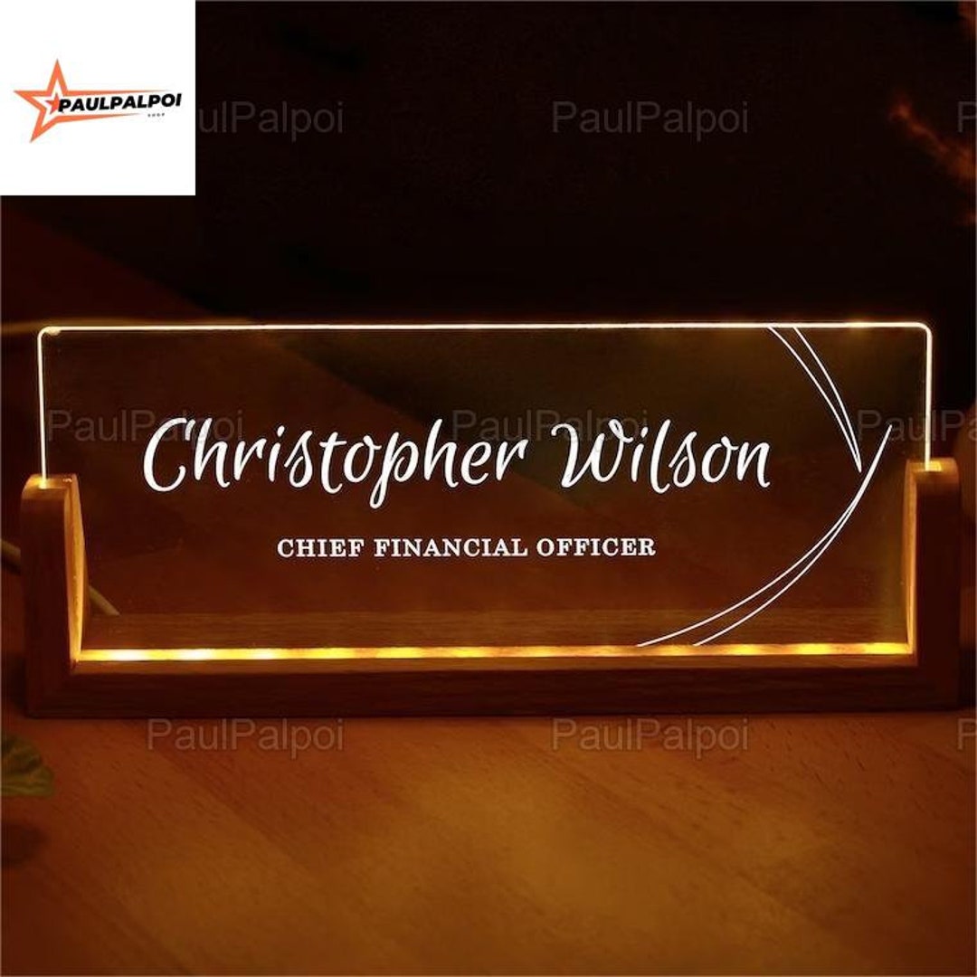 Personalized Desk Name Plate With LED Base, Office Lighted Acrylic Name ...
