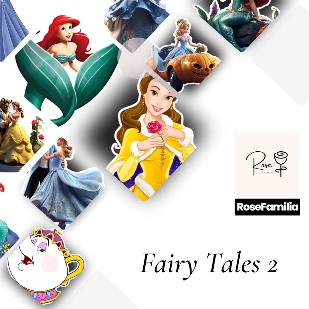 Cute Cartoon Fairy Tales Stickers Cinderella, Little Mermaid, Beauty ...