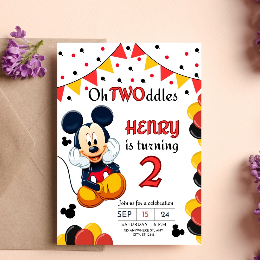Mickey Mouse Birthday Invitation Canva Template, Editable Canva ...