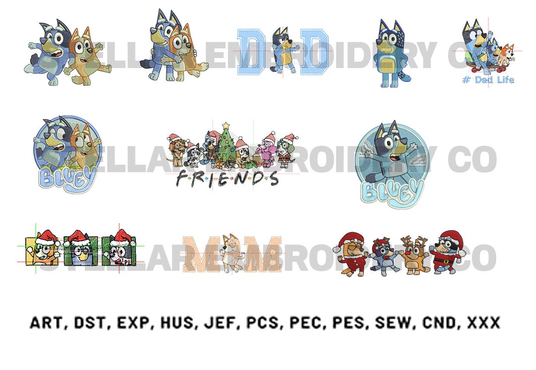 Blue Dog Cartoon Cute Embroidery Design Pack [INSTANT DOWNLOAD] - Etsy