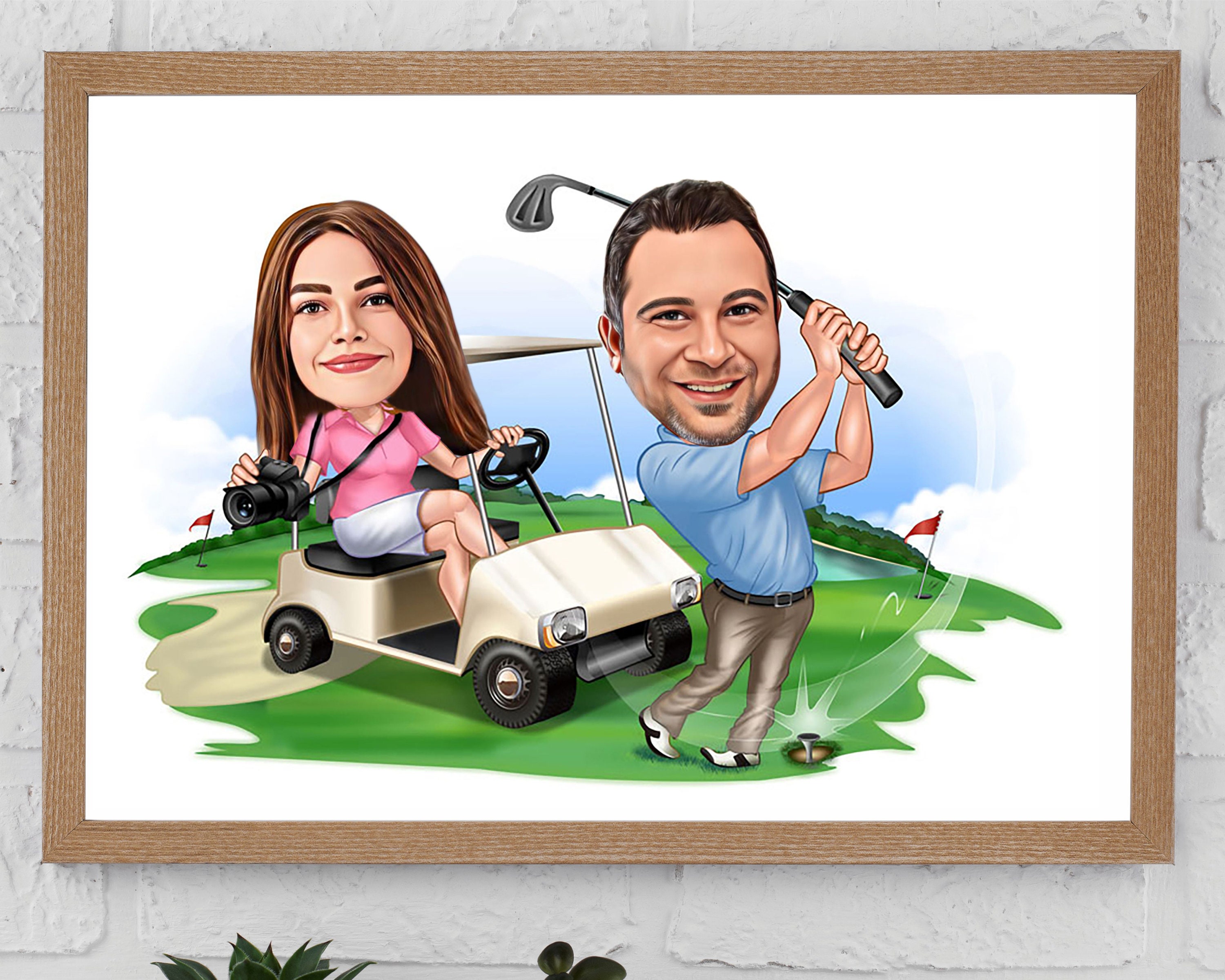 Custom Golfer Couple Cartoon Portrait, Golfer Couple Portrait, Gift for ...