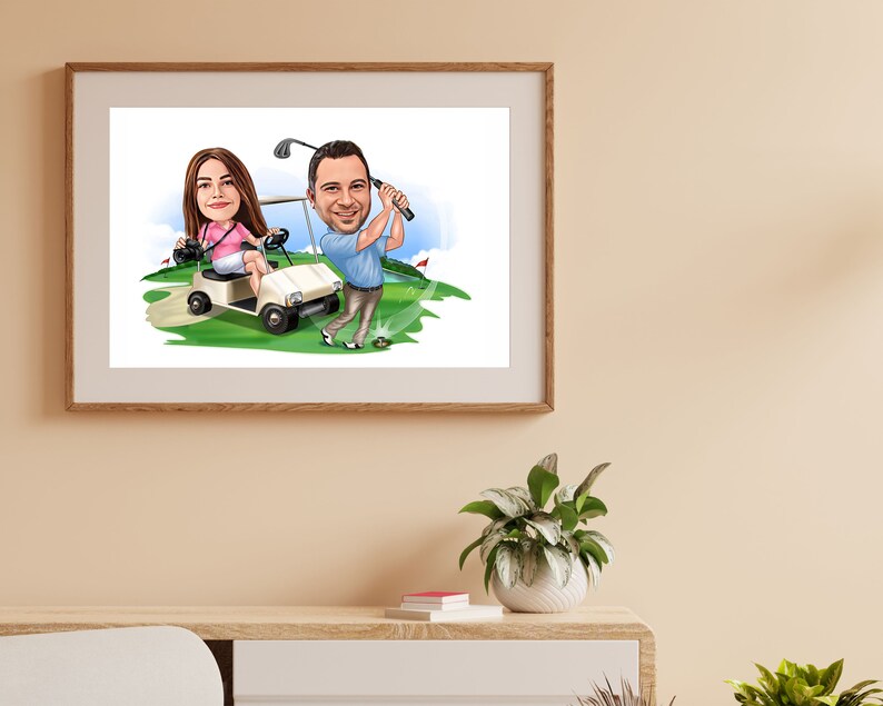 Custom Golfer Couple Cartoon Portrait, Golfer Couple Portrait, Gift for ...