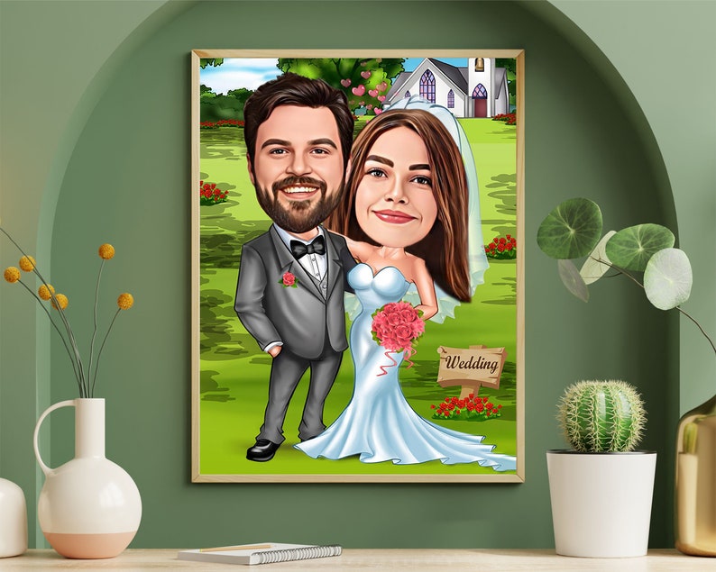 Personalized Wedding Cartoon Portrait, Custom Couple Caricature ...