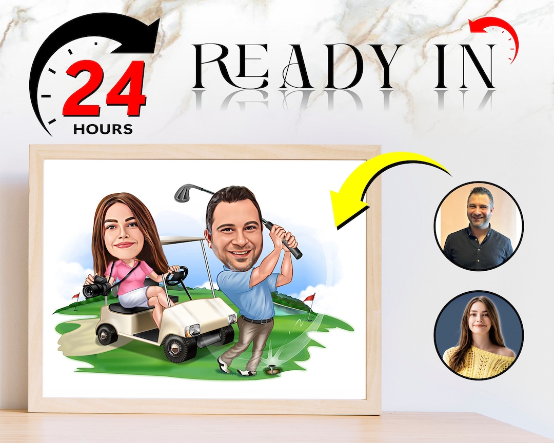 Custom Golfer Couple Cartoon Portrait, Golfer Couple Portrait, Gift for ...