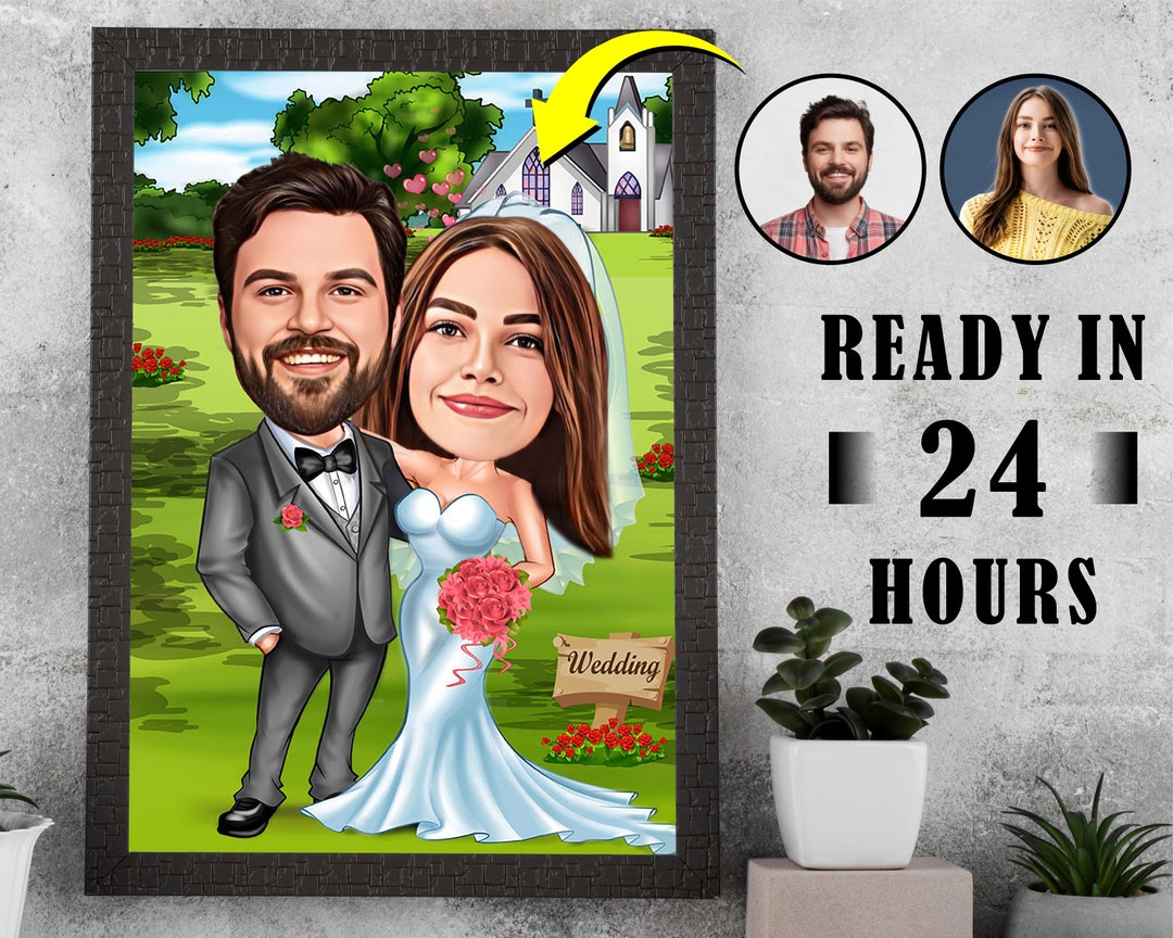 Personalized Wedding Cartoon Portrait, Custom Couple Caricature ...
