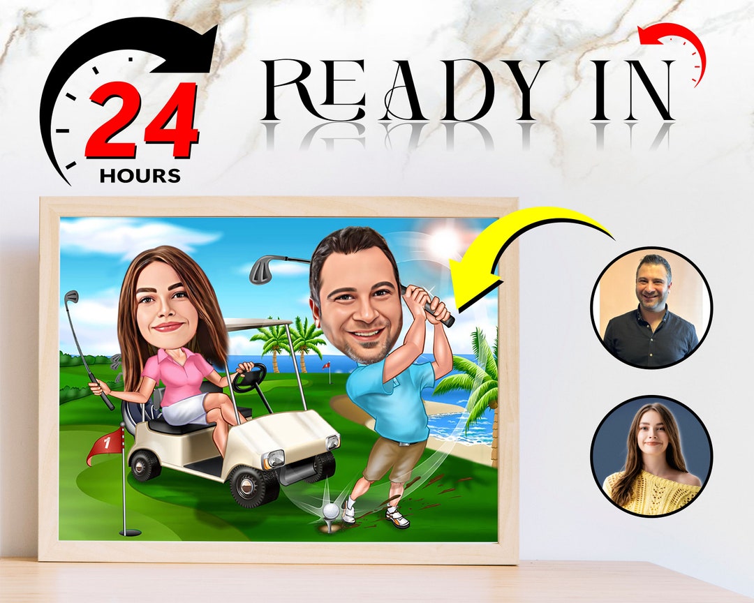 Custom Golfer Couple Cartoon Portrait, Golfer Couple Portrait, Gift for ...