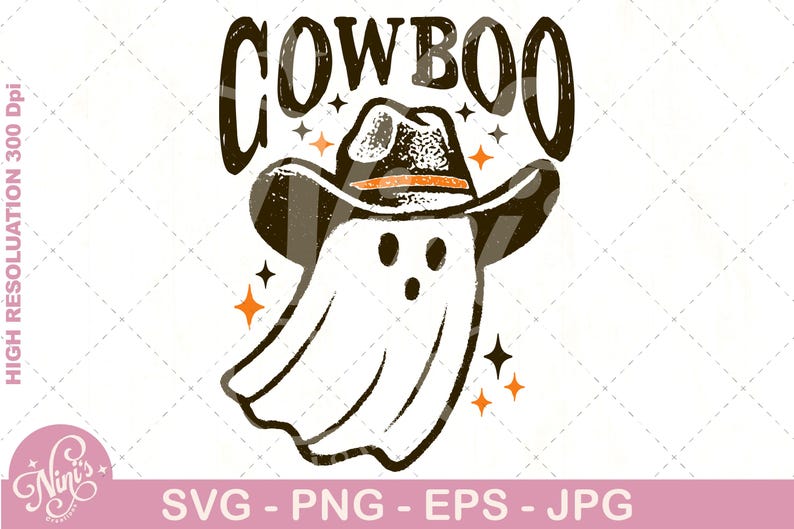 COWBOO Ghost SVG | Vintage Cute Cowboy Ghost Halloween Shirt Design ...