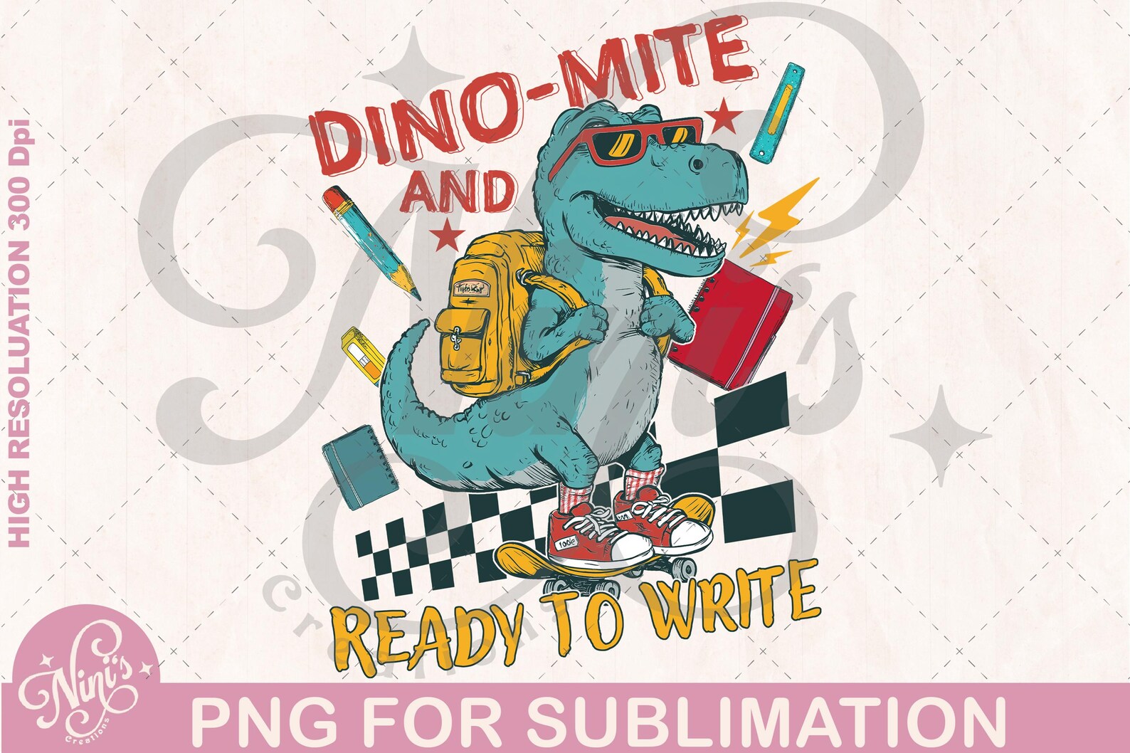 Dino-mite and Ready to Write PNG | Cool Skateboarding Dinosaur Back to ...