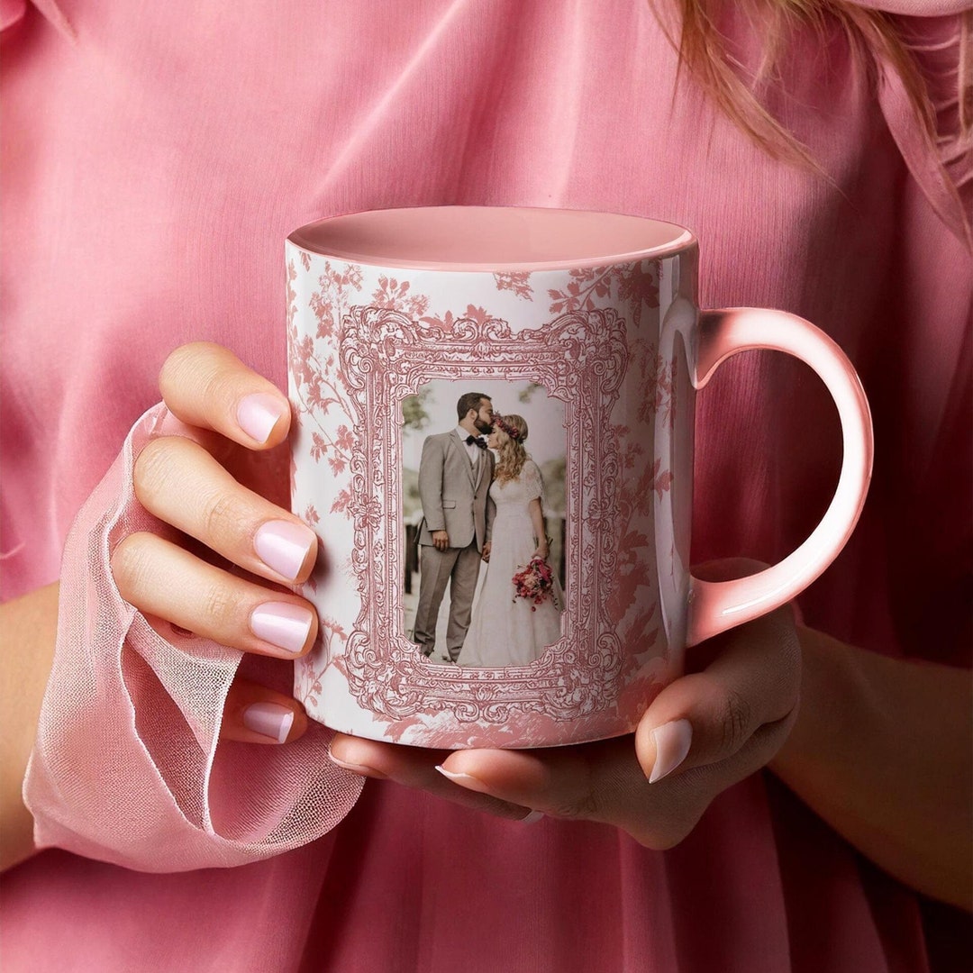 Taza con foto personalizada, estampado de toile rosa, regalo de ...