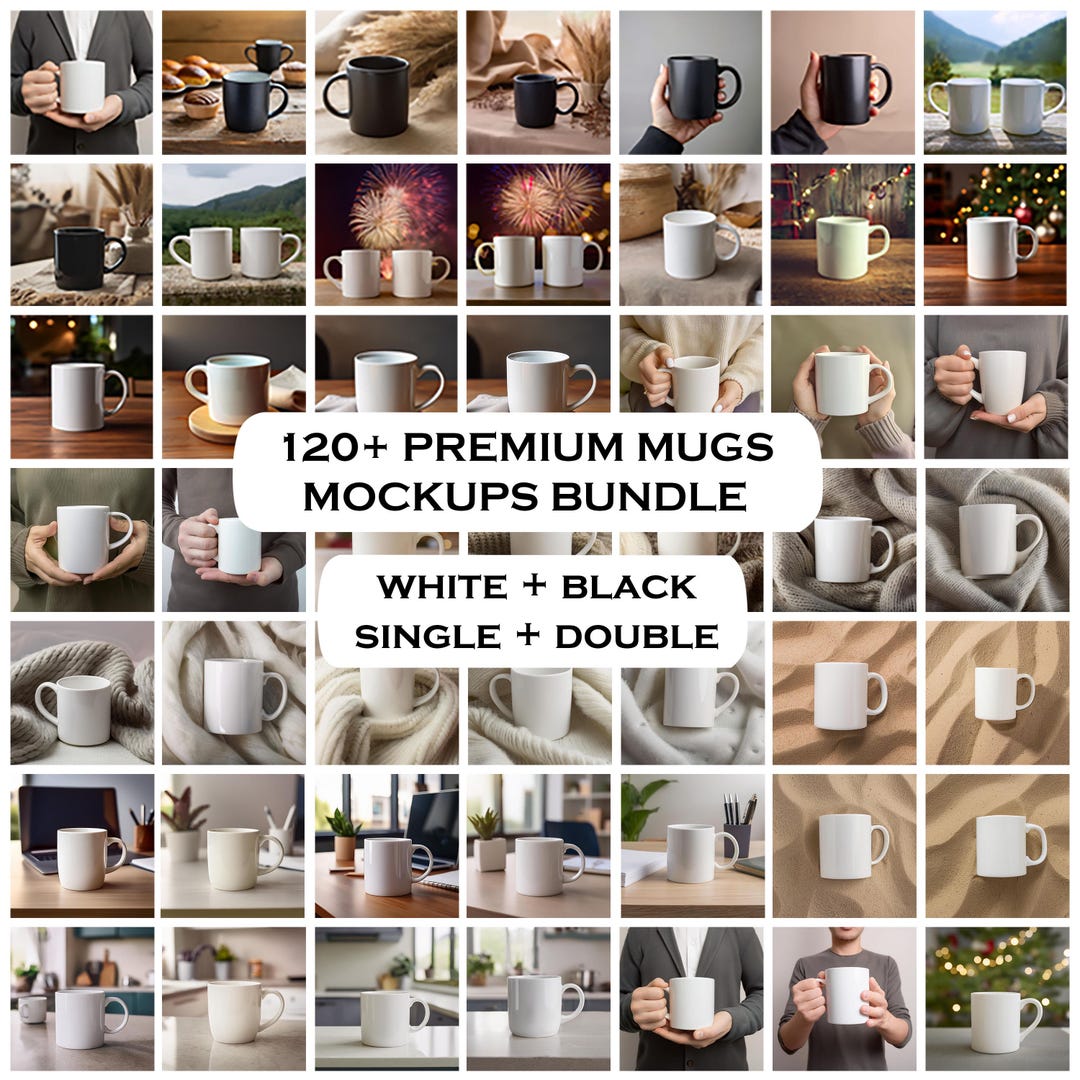 120 White and Black Plain Ceramic Mugs Mockup Bundle, Modern Mugs ...