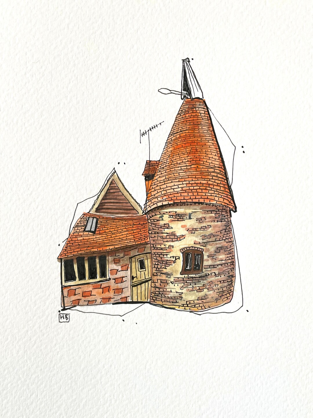 Oast House in Kent, Original Art, Hand-drawn Artwork - Etsy