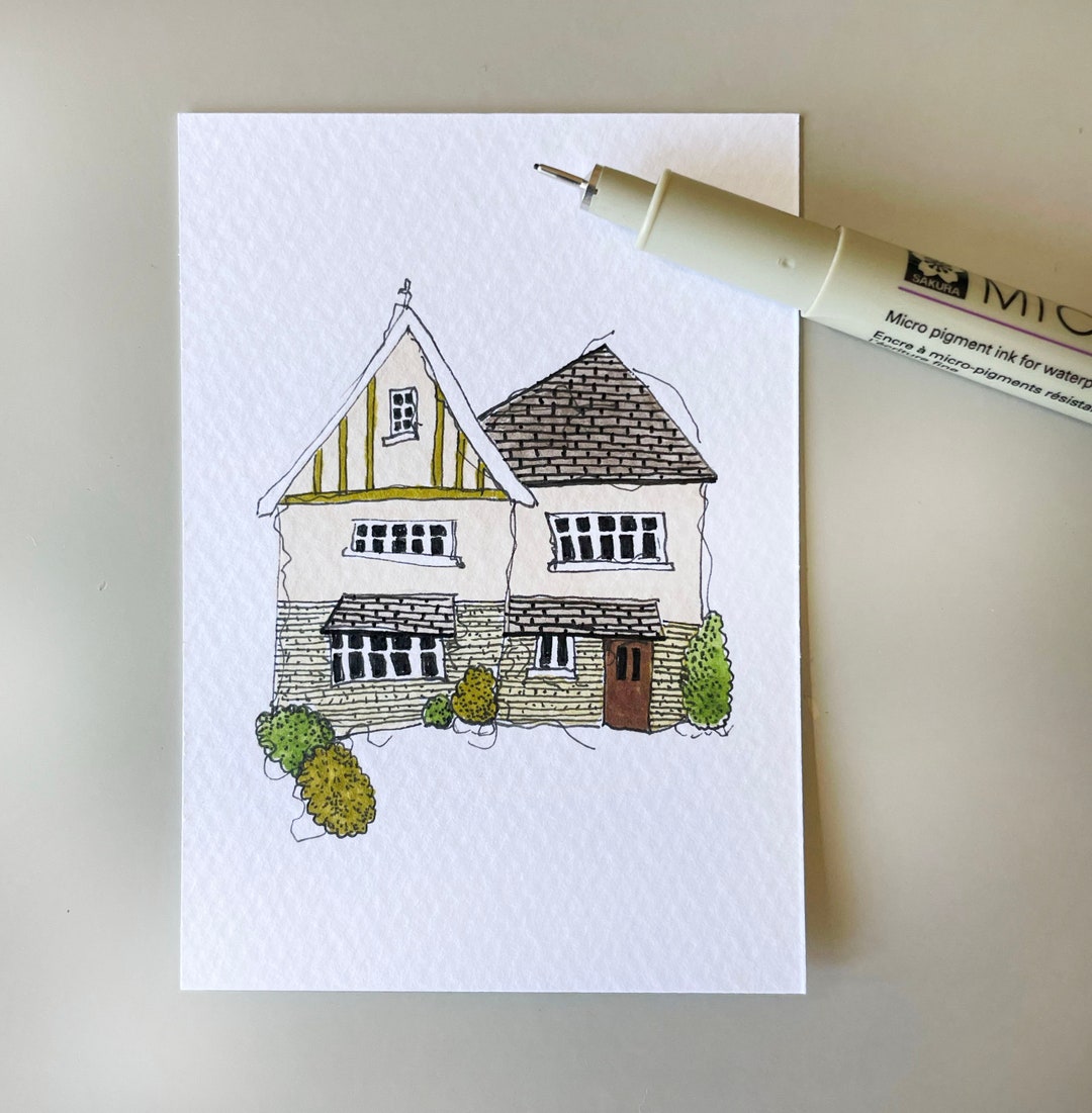 Miniature Hand-drawn House Illustration, House Warming Gift, Home ...