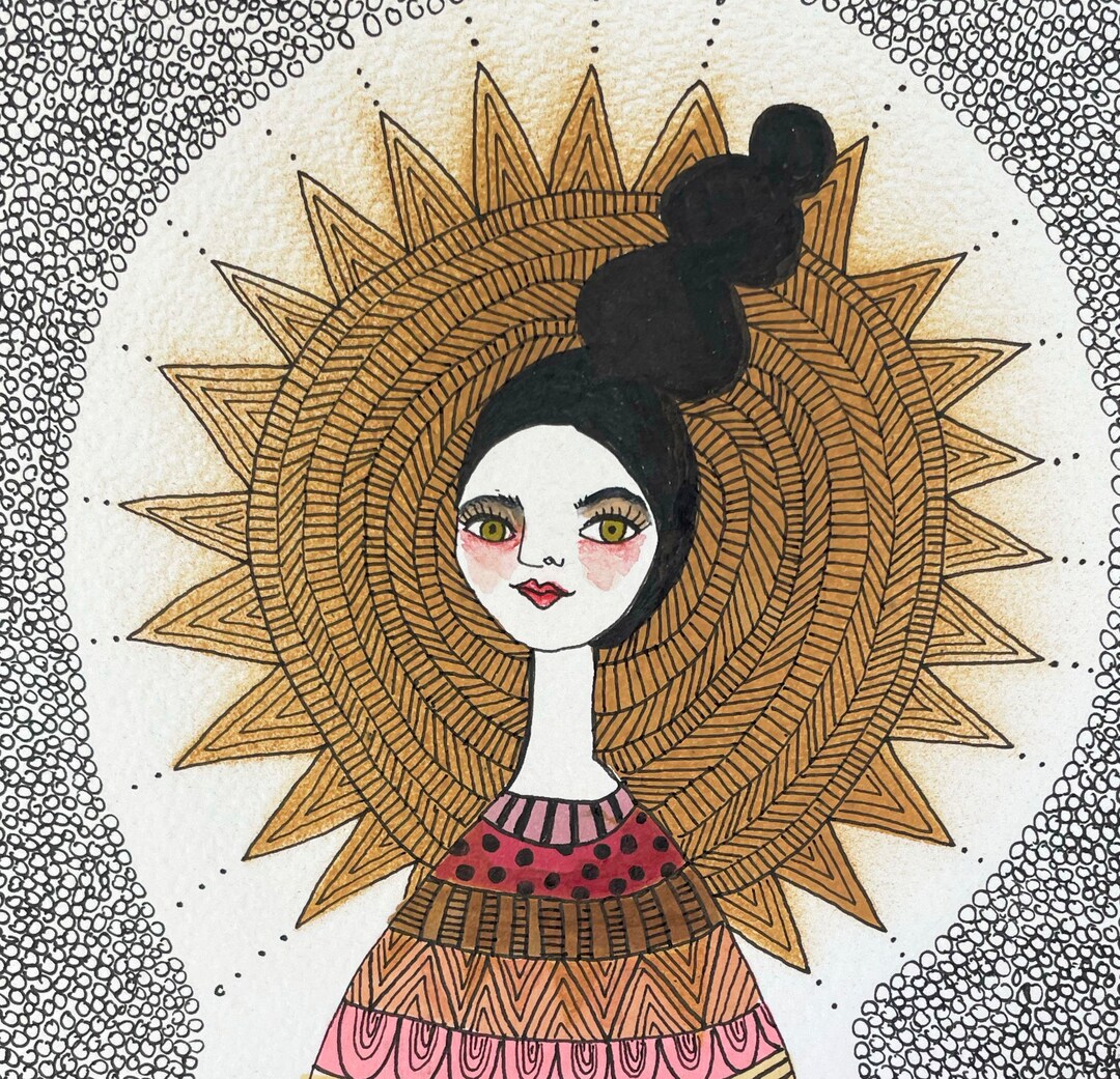 Original Drawing of a Beautiful Woman With the Sun Behind Her - Etsy