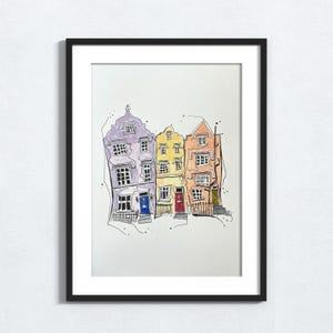 Row of Colourful Houses, Original Art, Hand-drawn Pen Artwork - Etsy