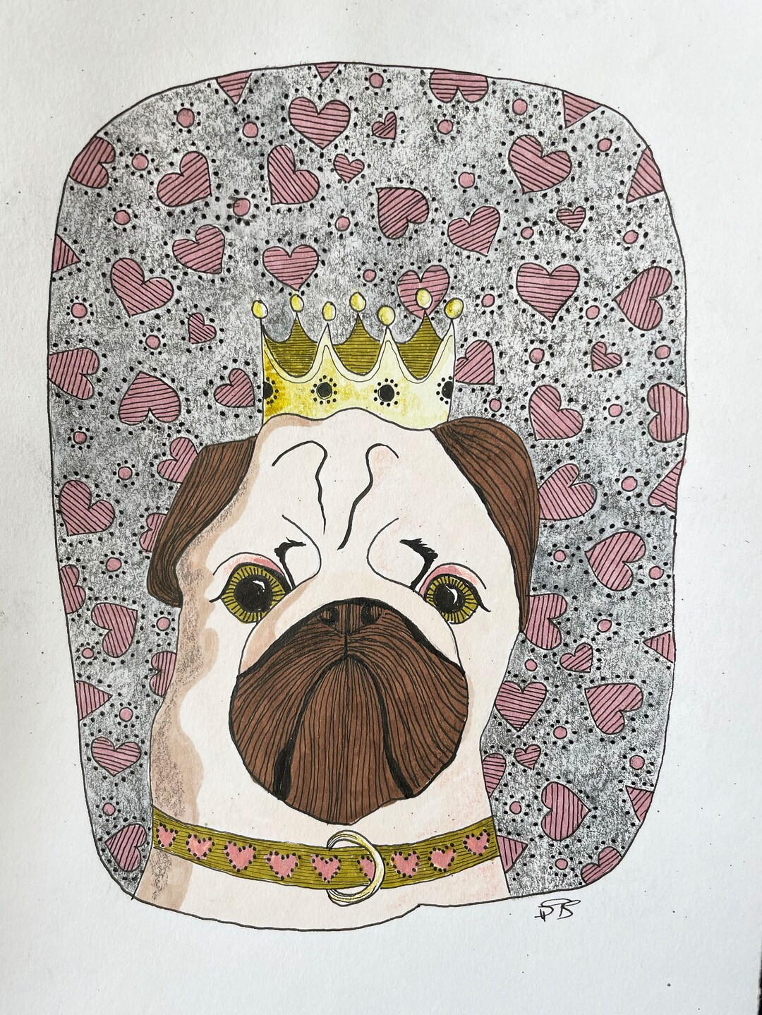Pug With Crown, Pen Drawing, Original Art - Etsy