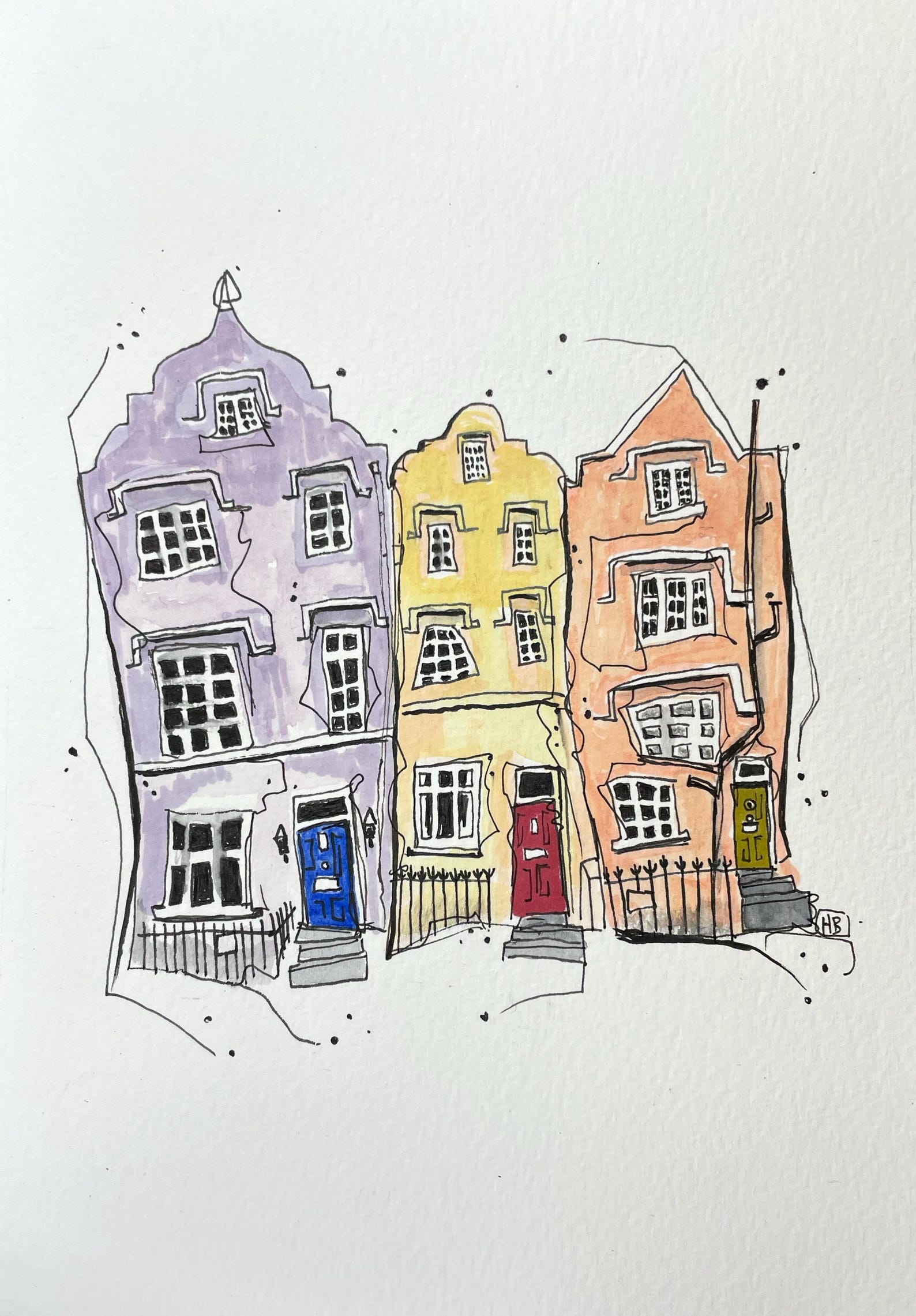 Row of Colourful Houses, Original Art, Hand-drawn Pen Artwork - Etsy