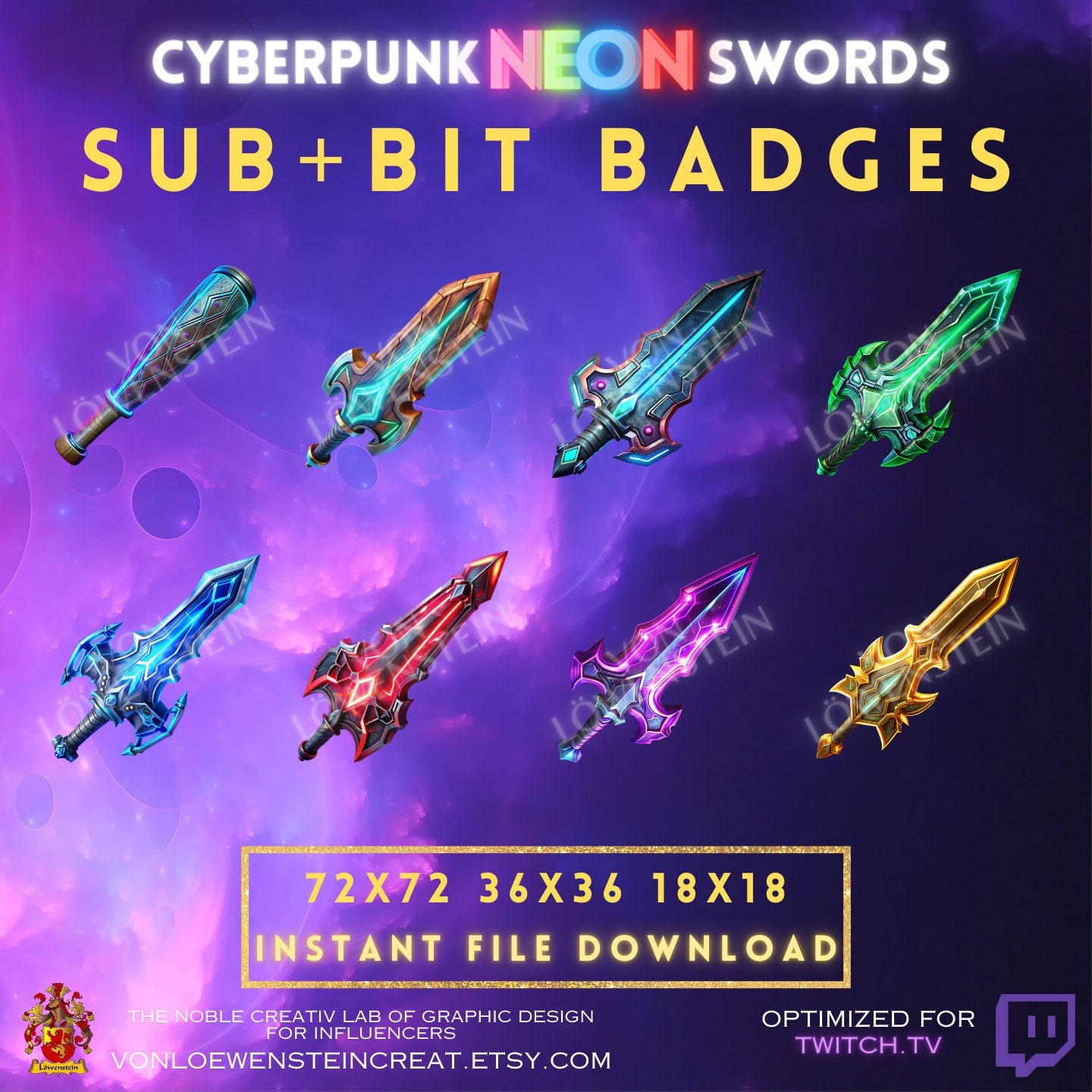 Cyberpunk NEON Swords Twitch Sub & Bit Badges, Emblem, Logo and Icons ...