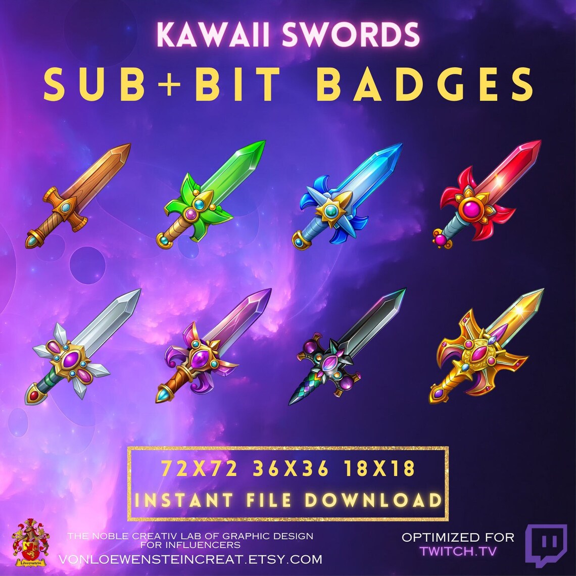 Kawaii Swords Twitch Sub & Bit Badges, Channelpoints and Emote Icons ...