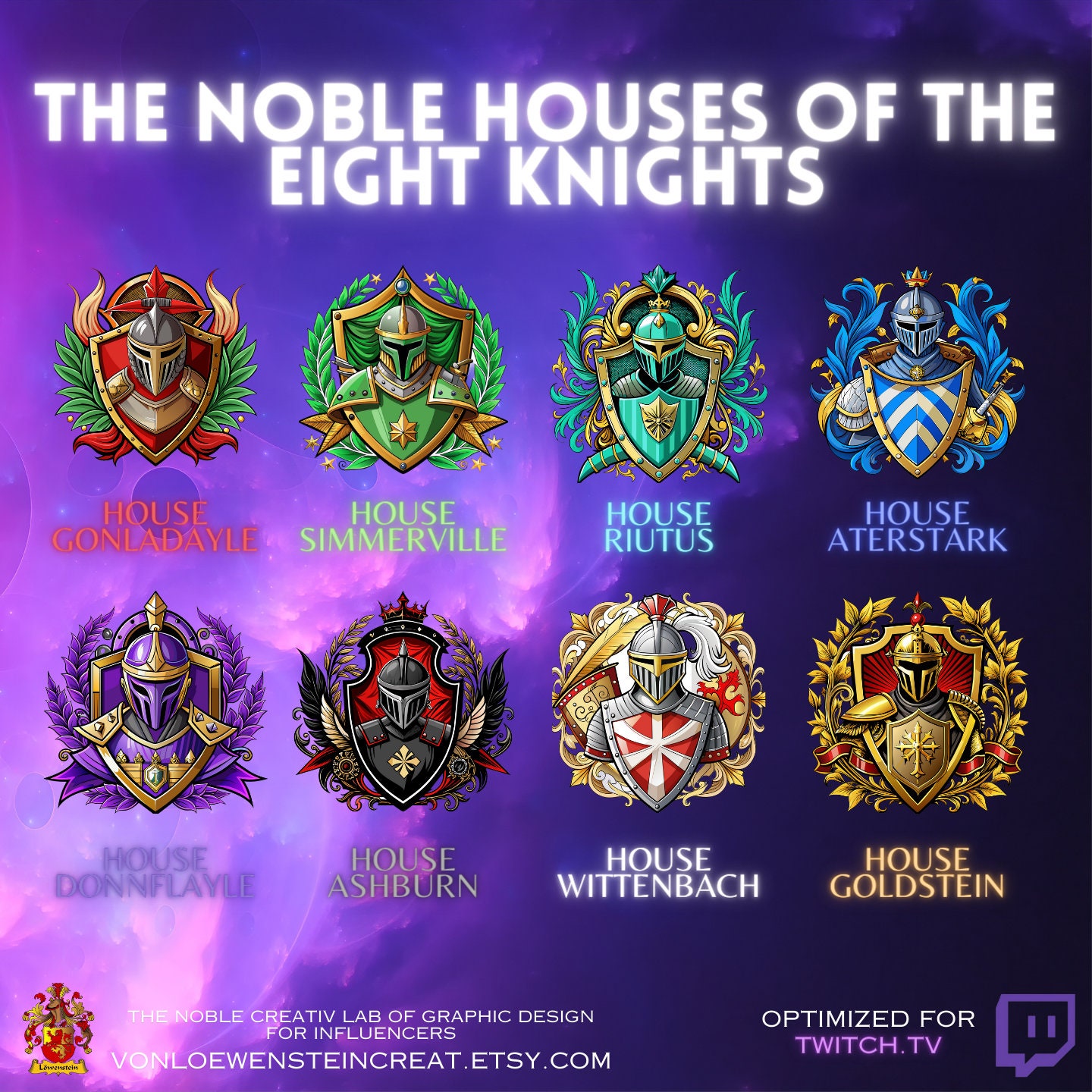 The Noble Houses of the Eight Knights Twitch Sub & Bit Badges, Emblem ...