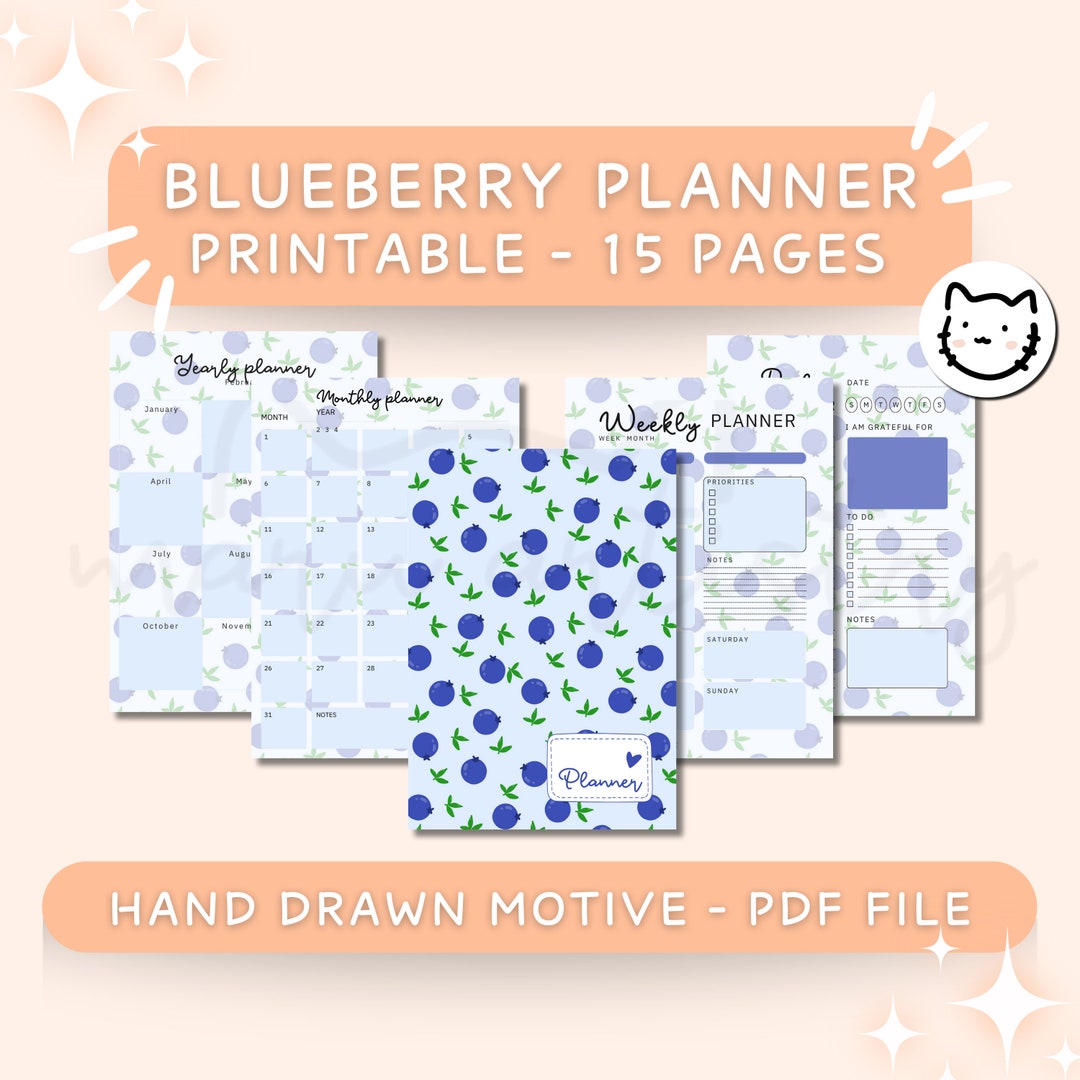 Cute Blueberry Digital Planner Printable Planner Stickers Weekly ...