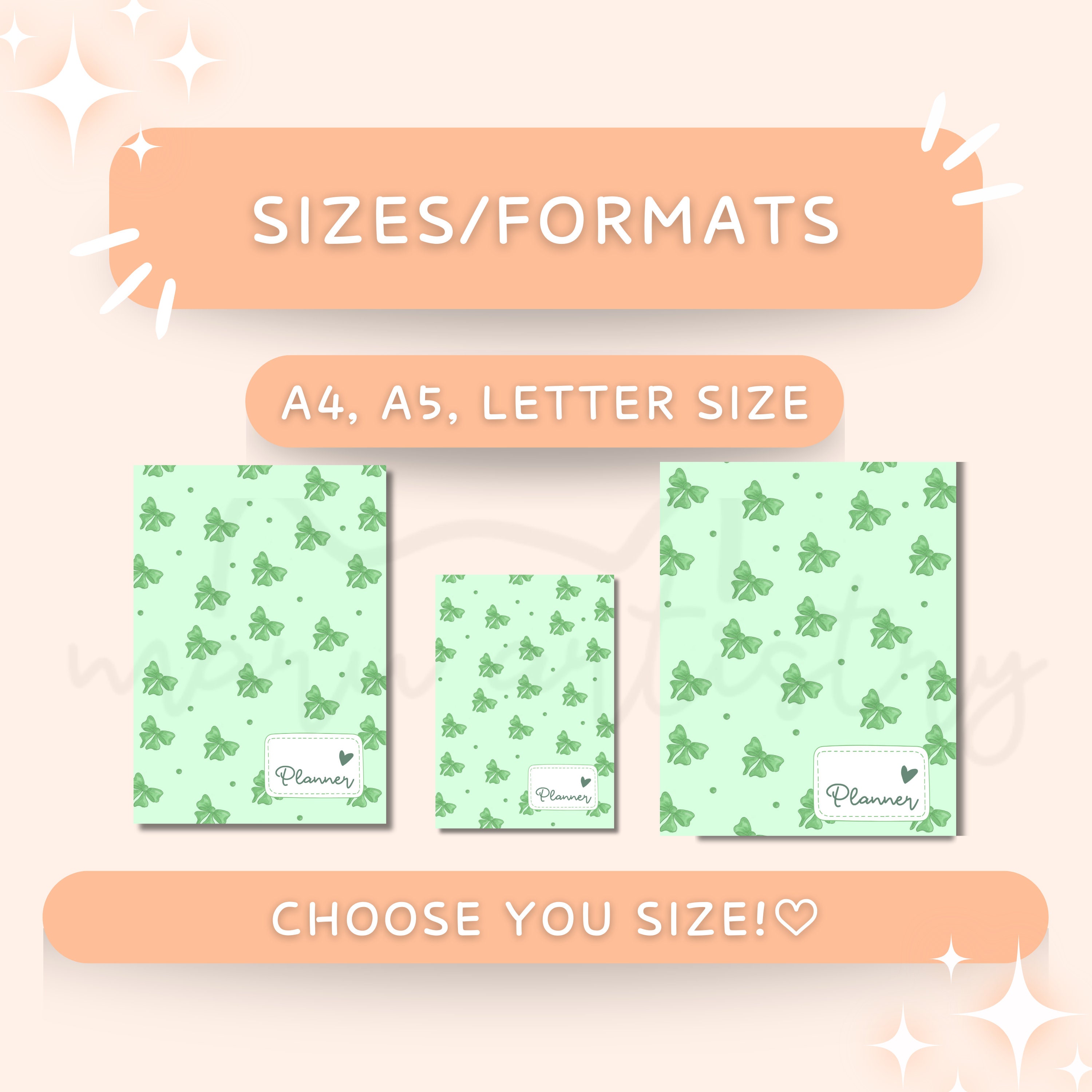 Cute Green Bow Digital Planner Printable Planner Stickers Weekly ...