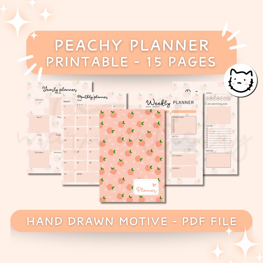 Cute Peachy Digital Planner Printable Planner Stickers Weekly Planner ...