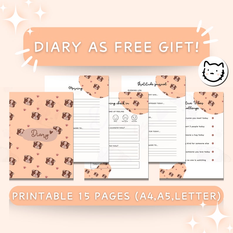 Cute Peachy Digital Printable Journal Diary Gratitude Daily Journal ...