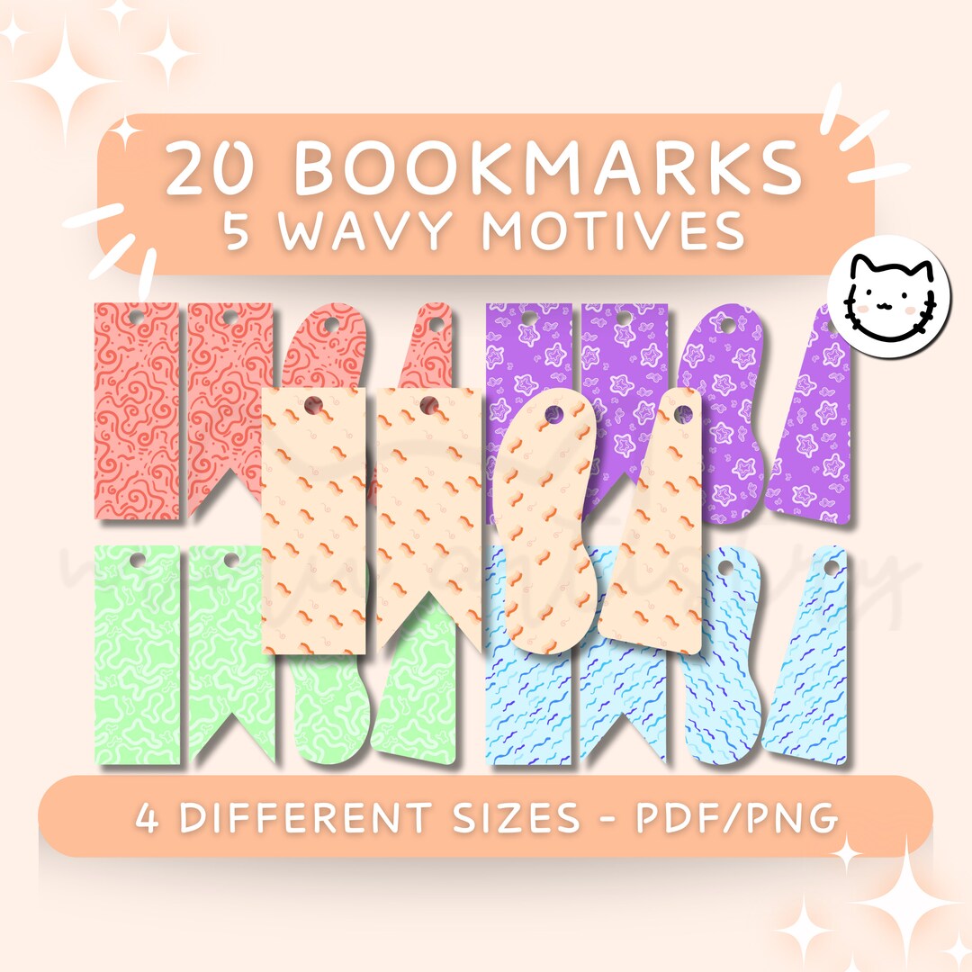 Cute Wavy Bookmarks Digital Printable Bookmark Digital Book Mark ...