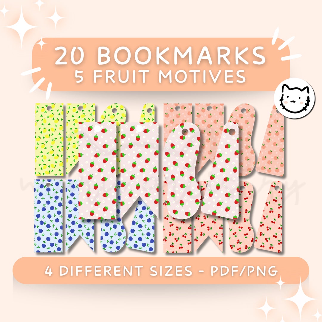 Cute Fruit Bookmarks Digital Printable Bookmark Digital Book Mark ...