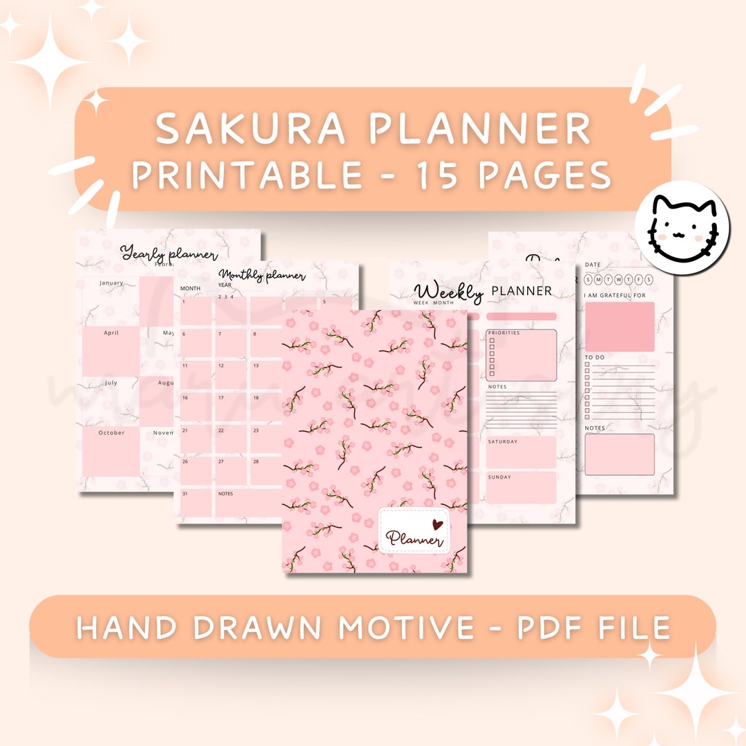 Cute Sakura Digital Planner Printable Planner Stickers Weekly Planner ...