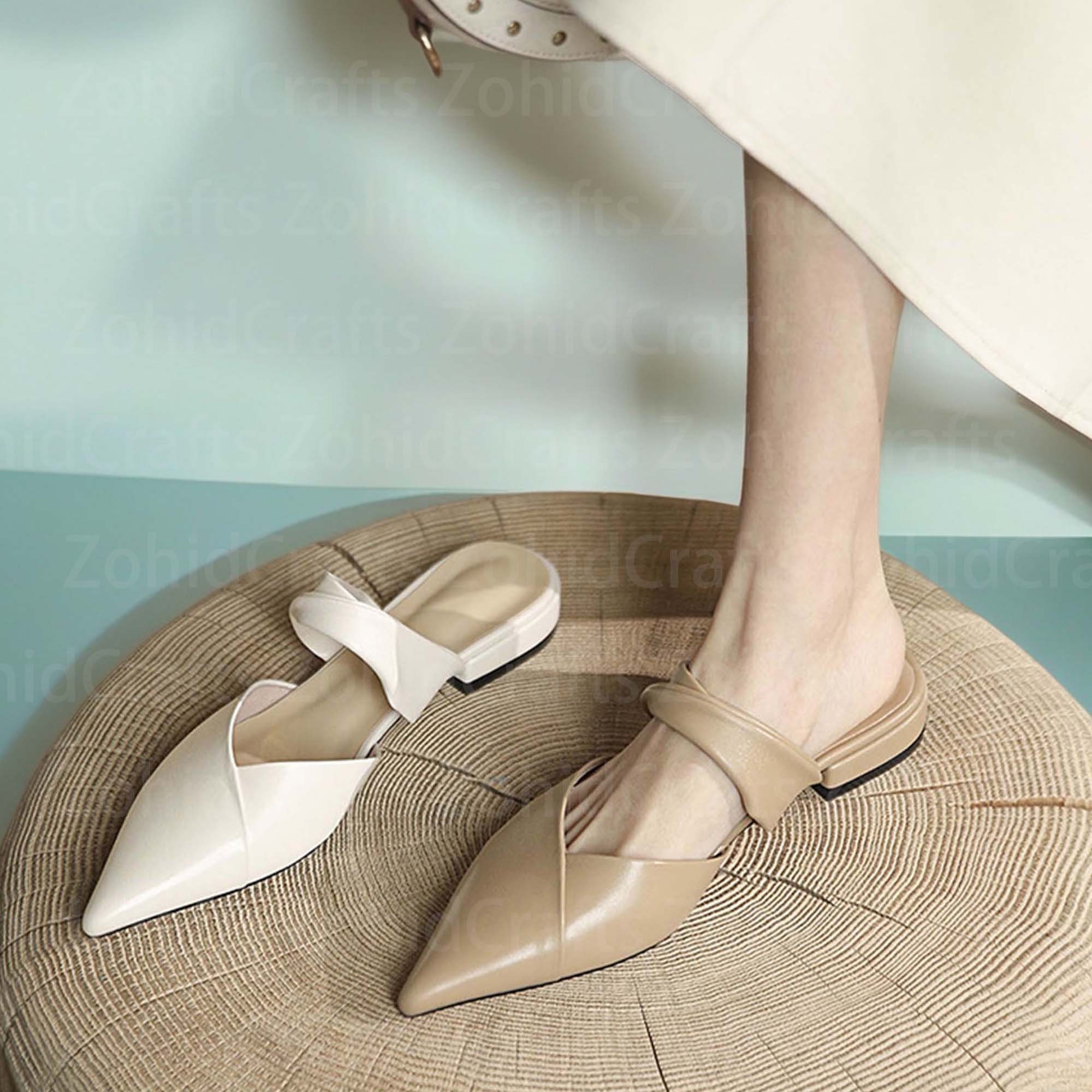 Leather Mules Women,slip-on Summer Mules Slides Shoes,summer Fashion ...