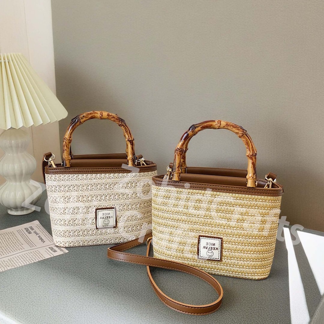 Straw Bag,bamboo Joint Handbag,handmade Bag,woven Bag,with Bamboo Style ...