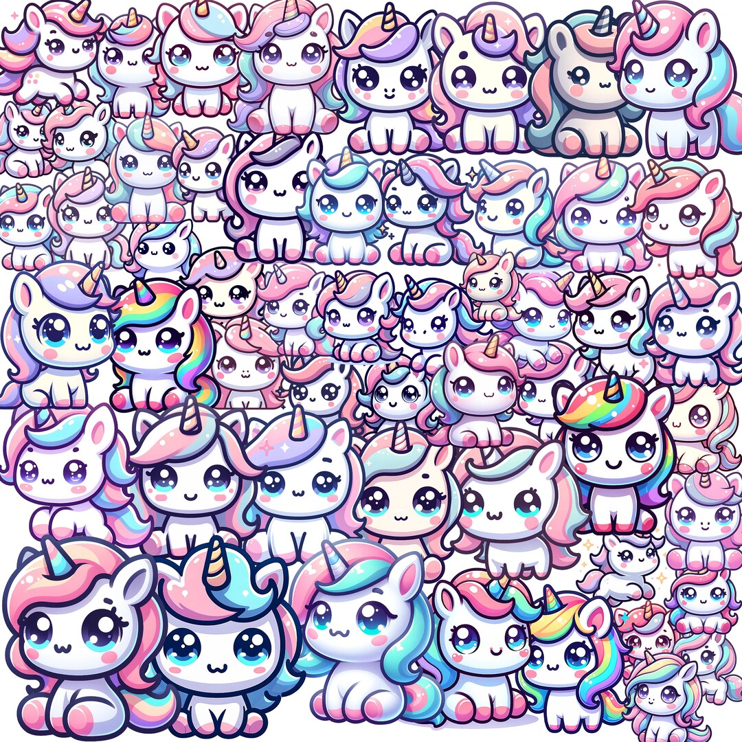 50 Unicorn Kawaii Cute Clipart, Instant Download, High-quality ...