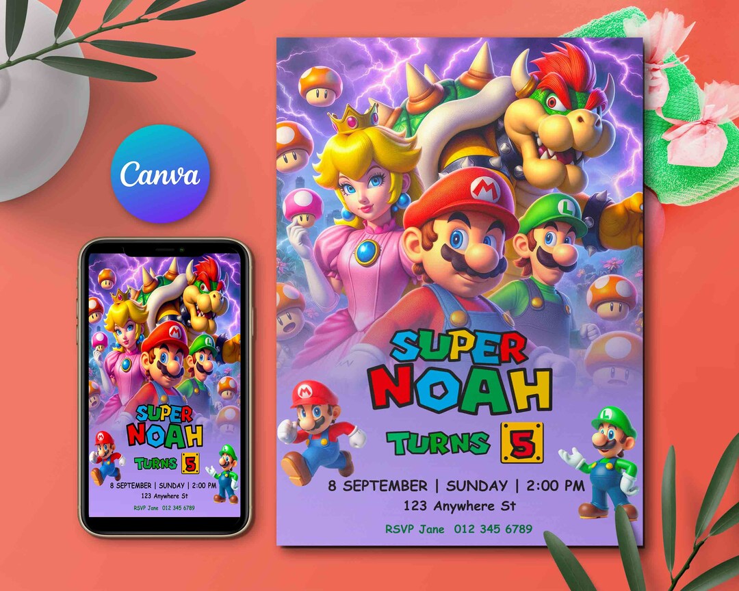 Editable Mario Bros Invitation, Super Mario Birthday Invitation, Super ...