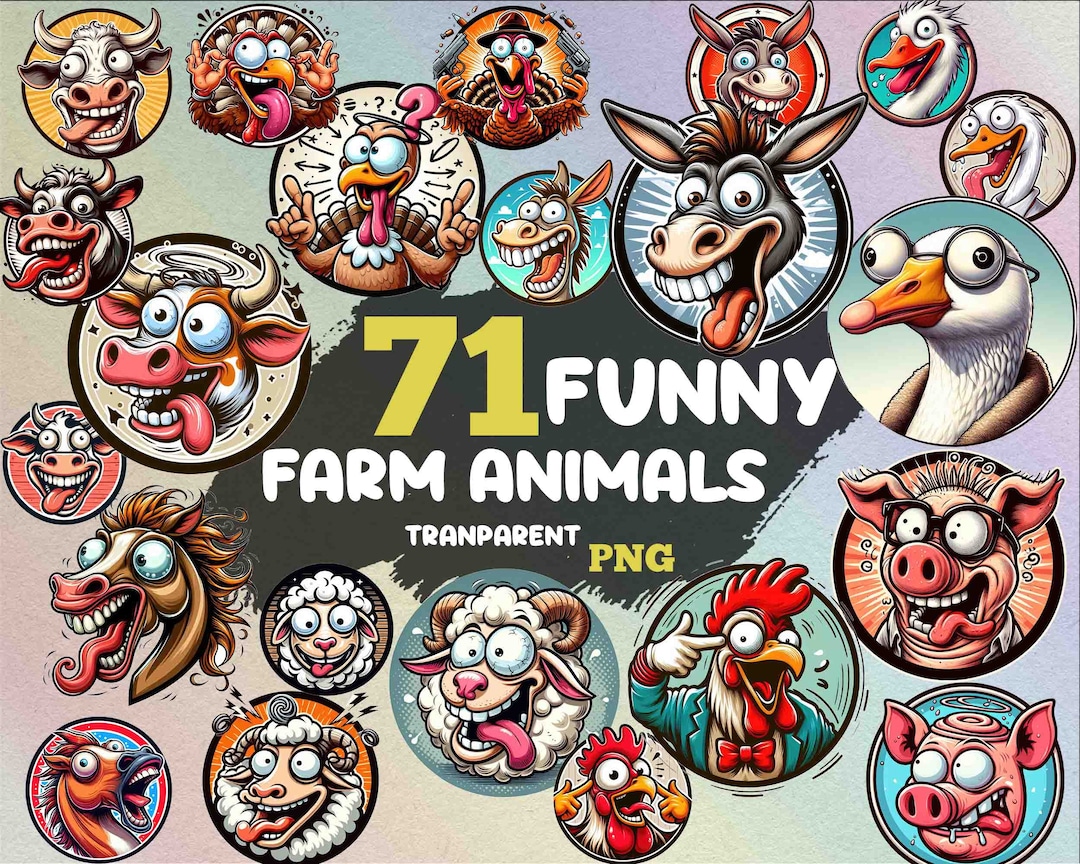 Funny Farm Animals PNG Clipart Bundle, 71 Crazy Quirky Farm Animals ...