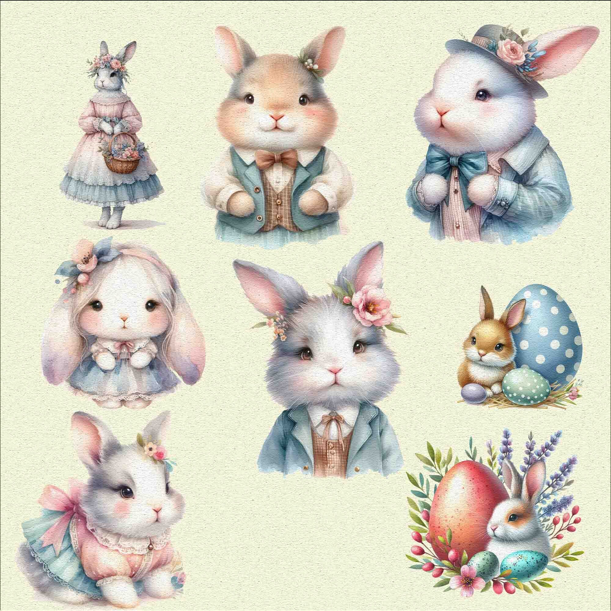 Watercolor Clipart Bundle, Cute Baby Bunny PNG, Bunny Watercolor ...
