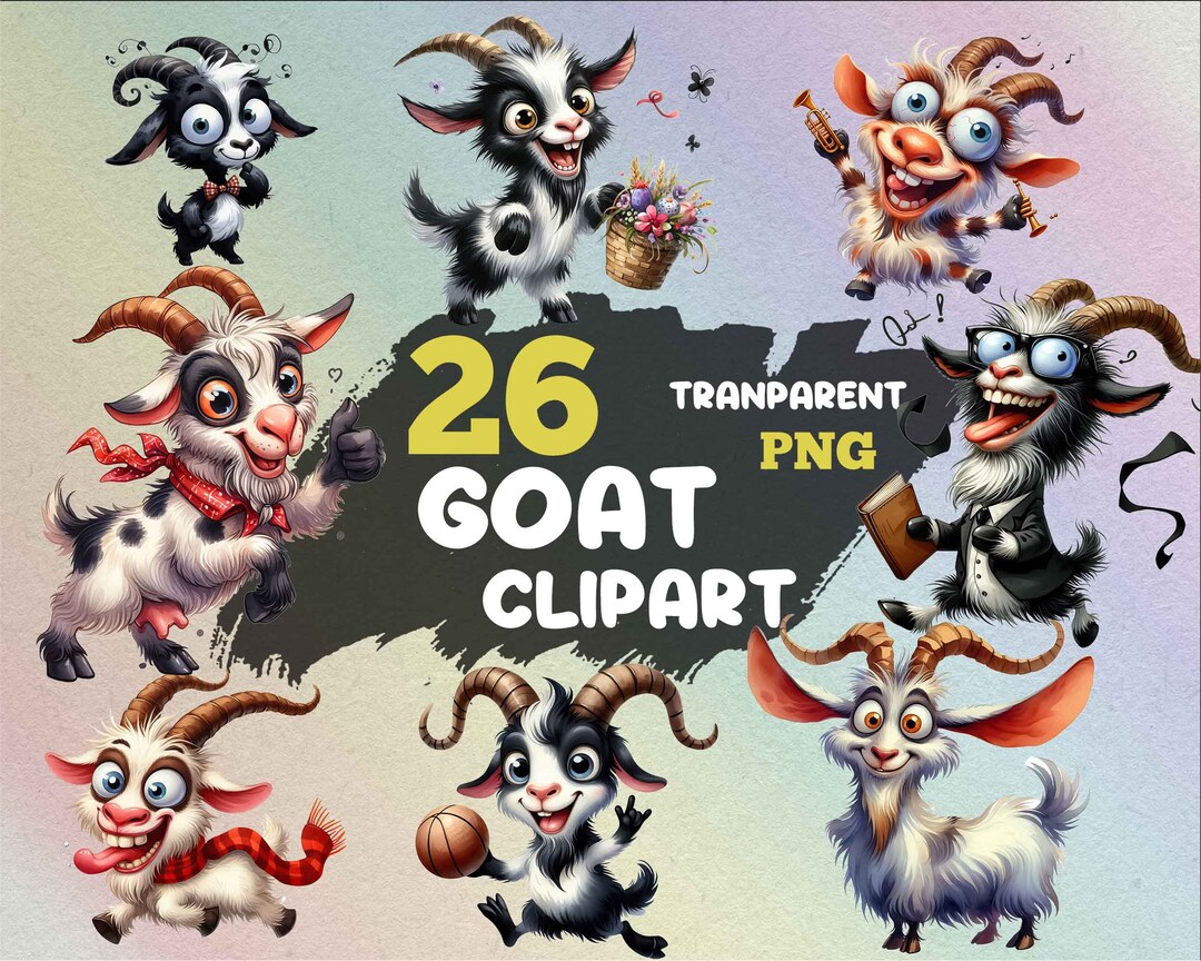 Cute and Funny Goat PNG Clipart Bundle, 26 Quirky Goat Clipart Png ...