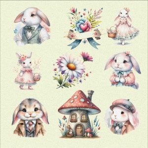 Watercolor Clipart Bundle, Cute Baby Bunny PNG, Bunny Watercolor ...