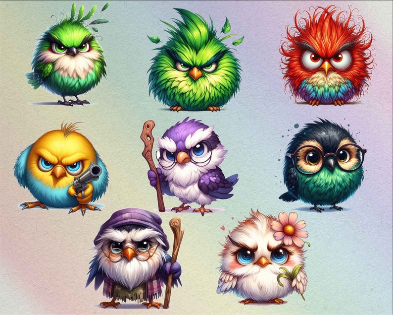 Cute Angry Bird Png, 25 Watercolor Grumpy Birds Collection Clipart ...