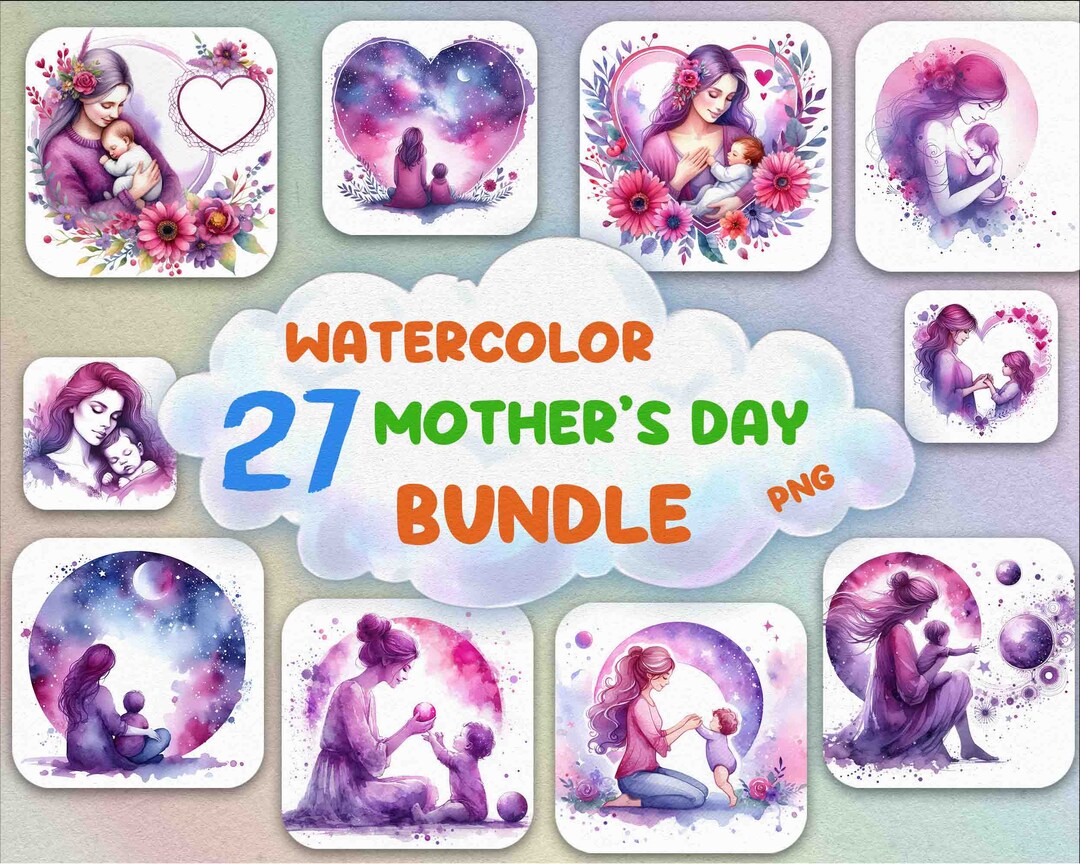 Watercolor Cute Mother’s Day Png, 27 Mother and Child Images for Paper ...