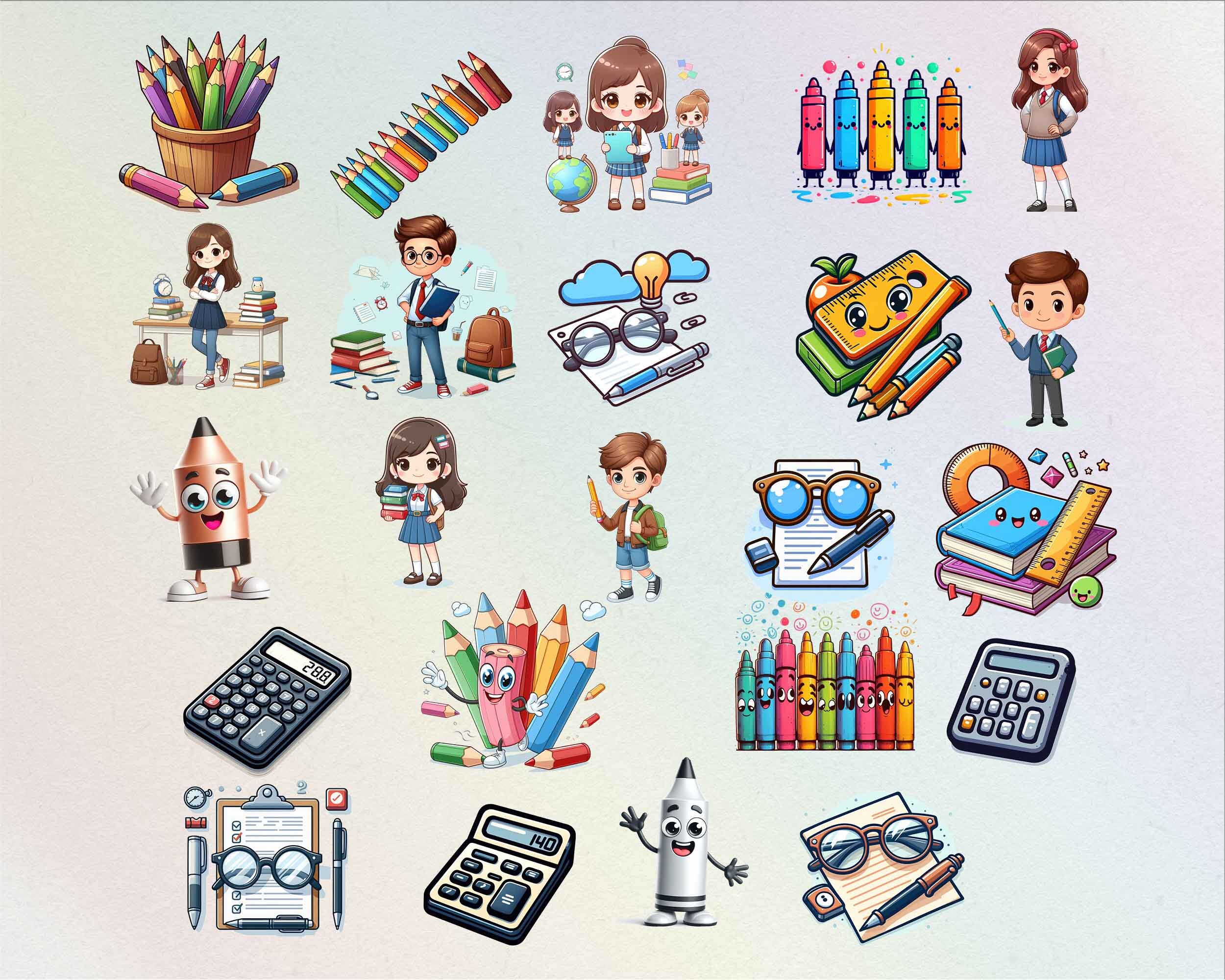 School Clipart and Png Bundle, Back-to-school Supplies, Student ...