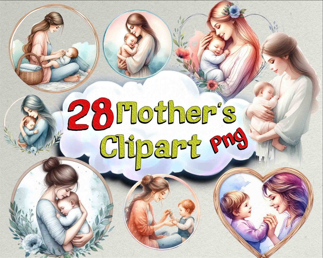 Watercolor Cute Mother’s Day Clipart, 28 Mother and Child Images for ...