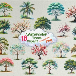 Watercolor Clipart Bundle, 18 Trees Transparent PNG, Tree Watercolor ...