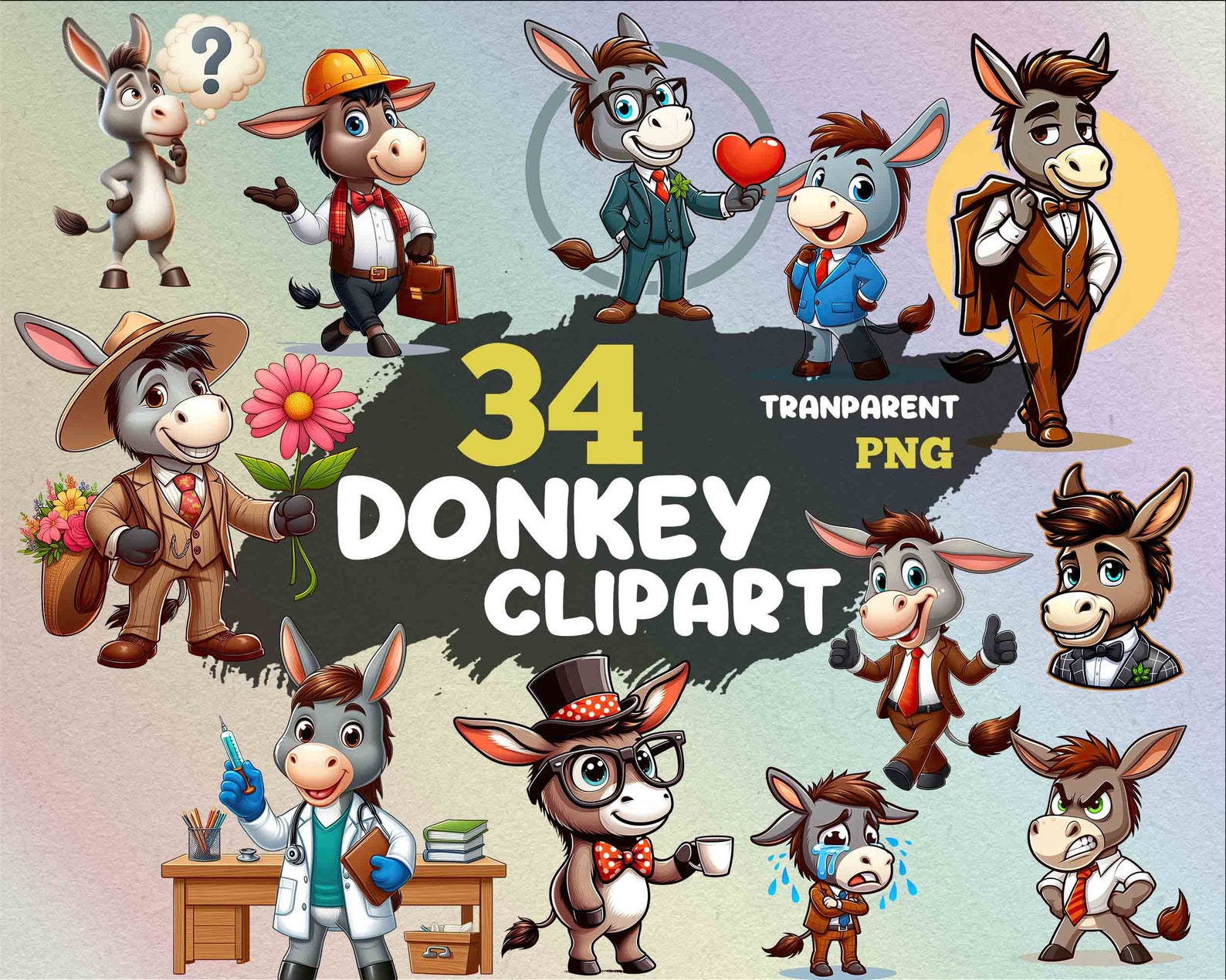 Clipart, 34 Donkey Bundle, Printable High-resolution Graphics for ...