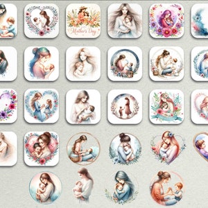 Watercolor Cute Mother’s Day Clipart, 28 Mother and Child Images for ...