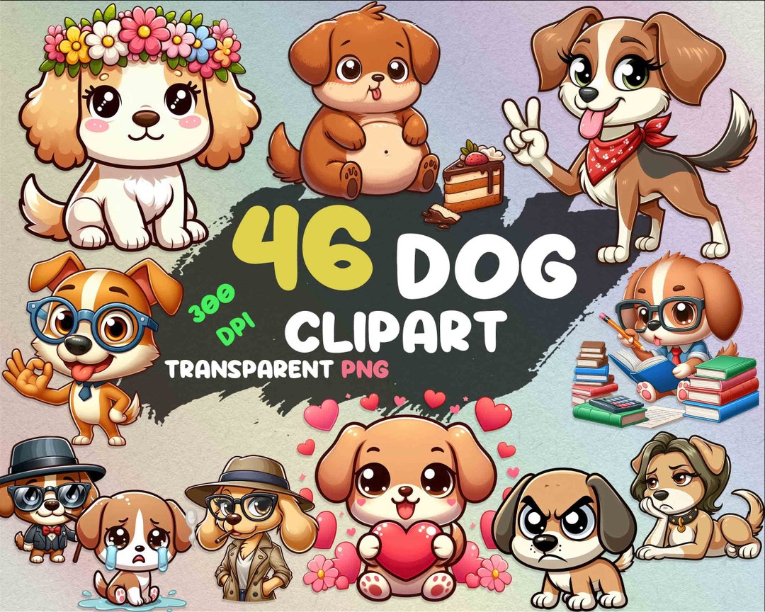 Dog Clipart, 46 Cute Puppy Dog Bundle, Dog Graphic, High-quality Puppy ...