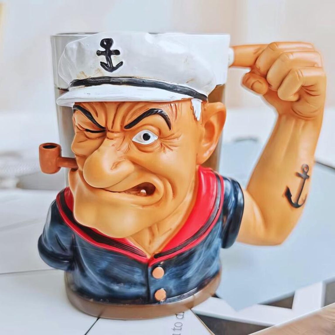 3D Popeye Power Coffee Mug, Resin Cartoon Drinkware - Etsy