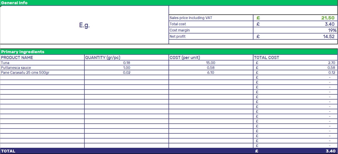 Menu Costing - Easy to Use - Excel Template - Etsy